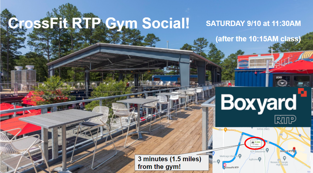 Saturday 9/10: Gym Social – CrossFit RTP